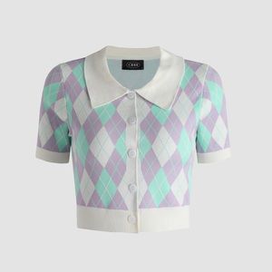 Cider | Sweaters | Cider Argyle Crop Lightweight Knit Cardigan Sweater ...
